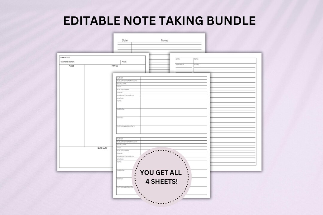 Editable Note Taking Bundle, Nursing School Notes Template, Class Note ...