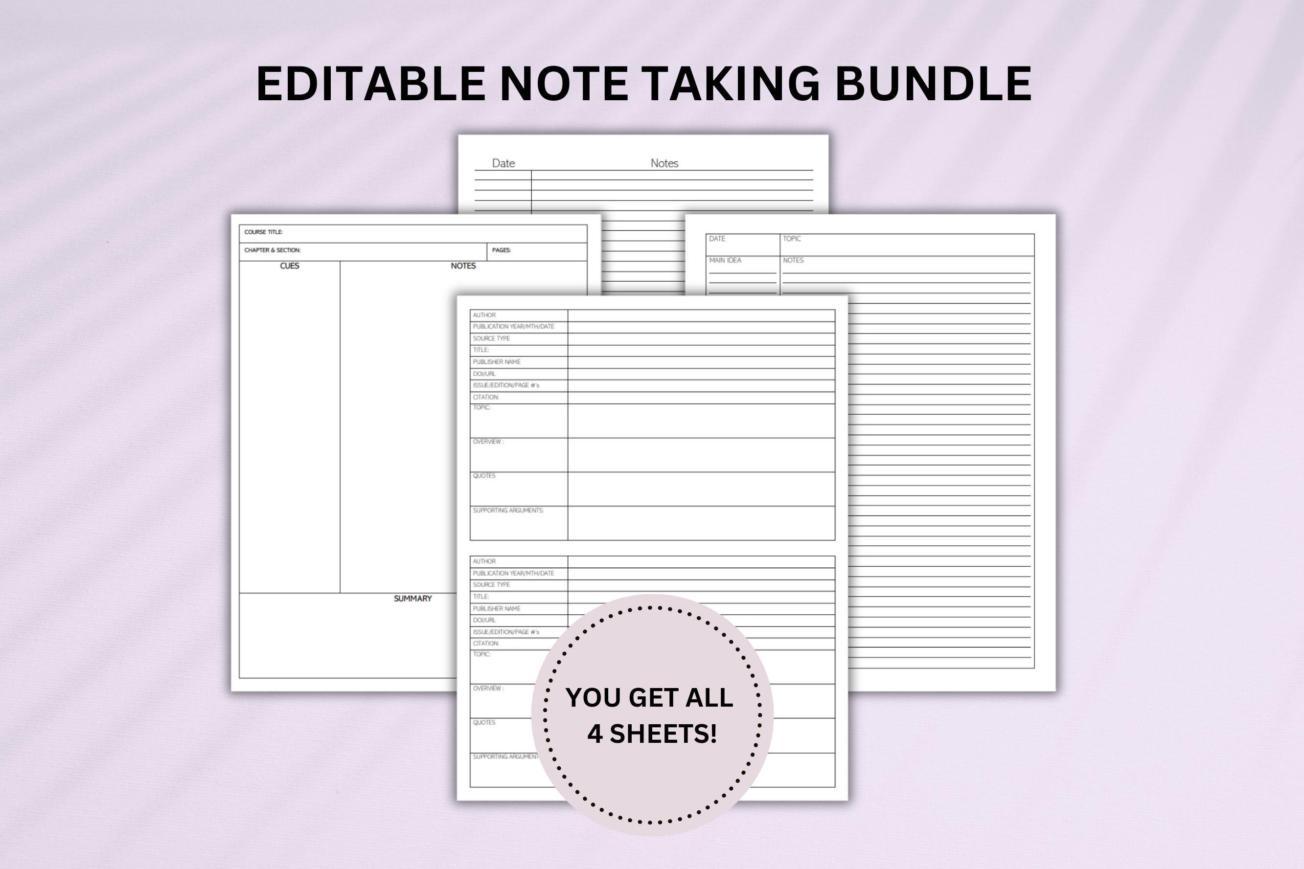 Editable Note Taking Bundle, Nursing School Notes Template, Class Note ...