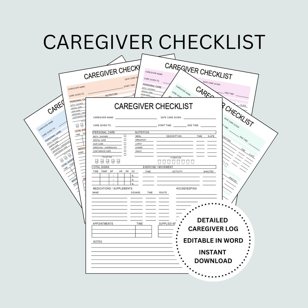 Caregiver Elderly Care Checklist, Caregiver Schedule, Caregiver Daily ...