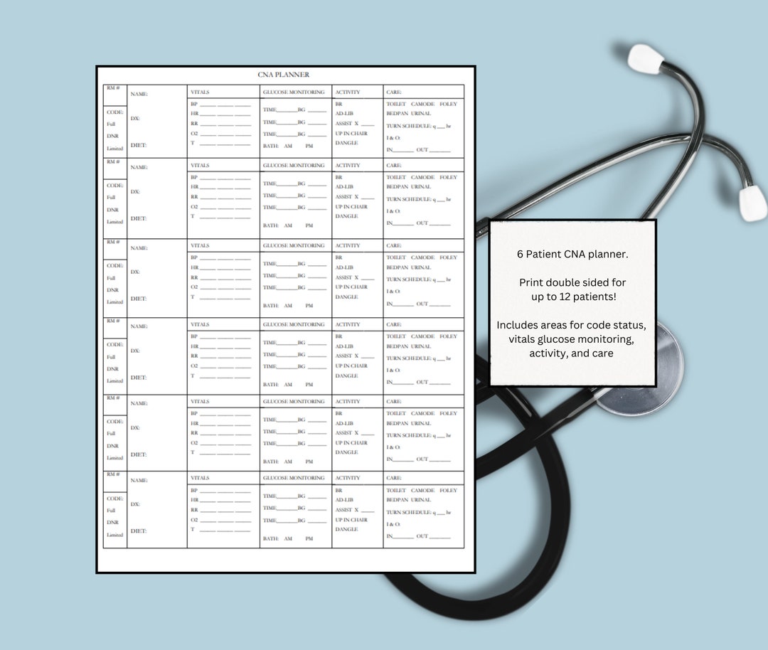 Nurse Assistant Printable Report Sheet, CNA Patient Report Sheet, Shift ...