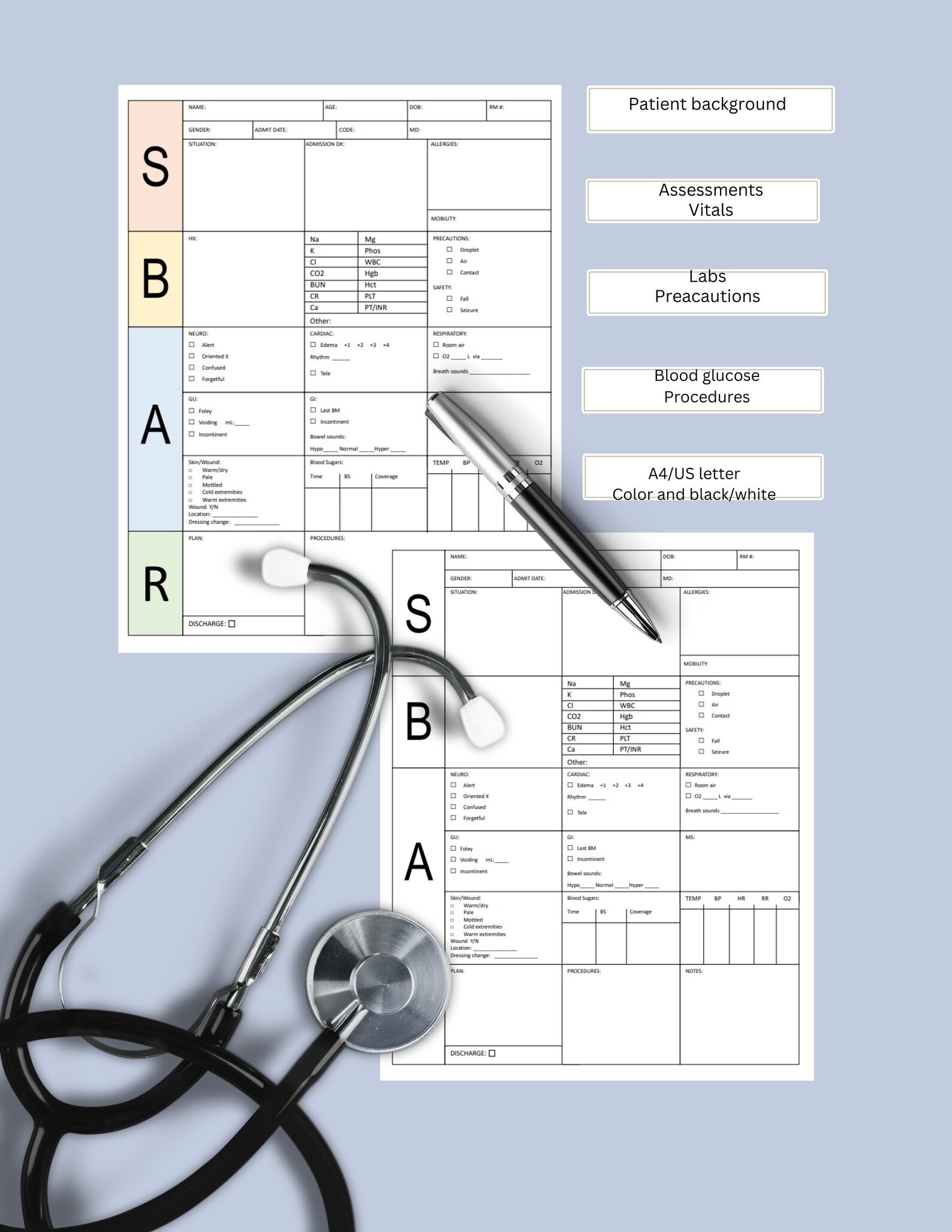 SBAR Nurse Report Sheet Printable PDF, Med Surg Nurse, ICU Nurse Report ...