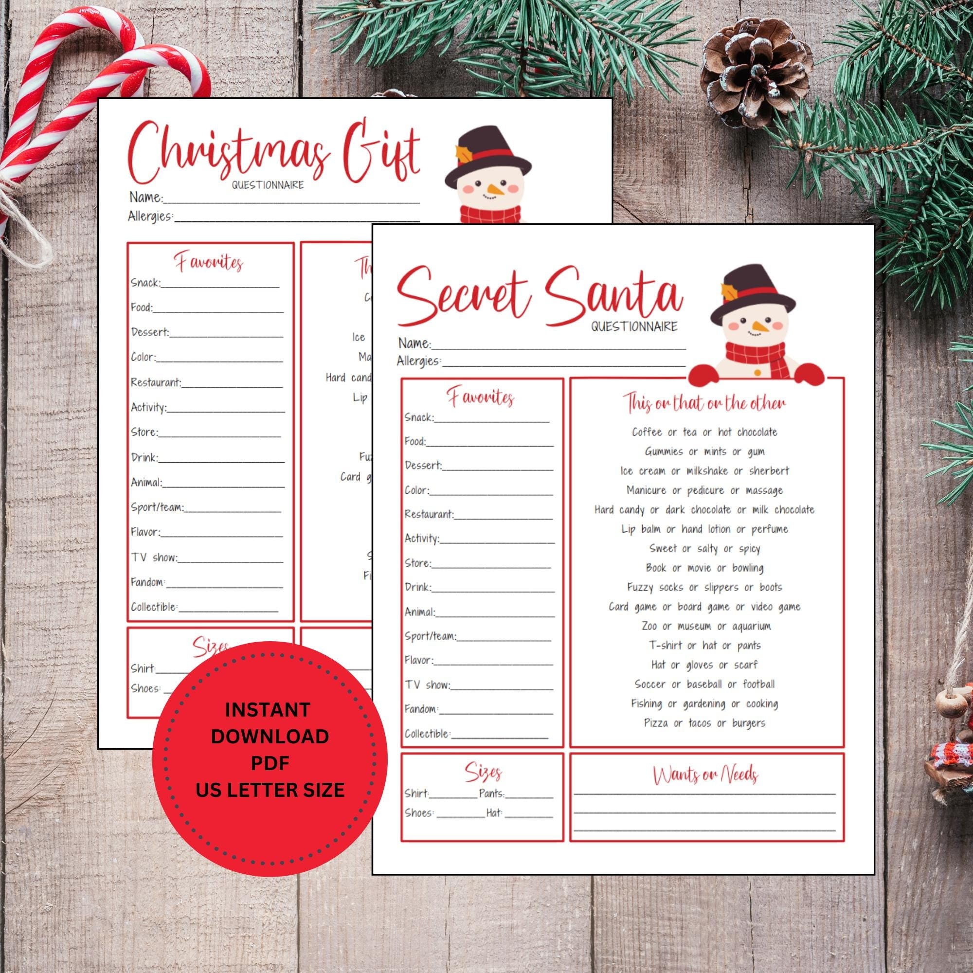 Christmas Wish List, Secret Santa Questionnaire, Letter to Santa, Gift ...