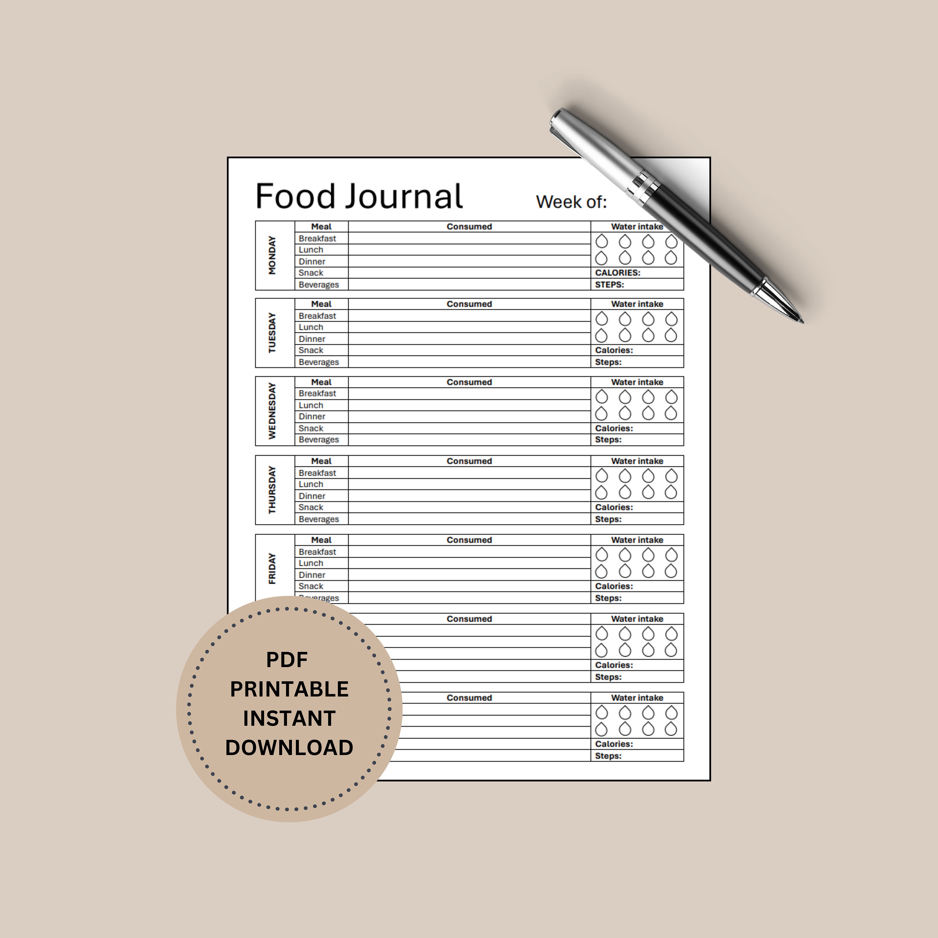 Editable Food Journal, Printable Food Diary, Digital Food Journal ...
