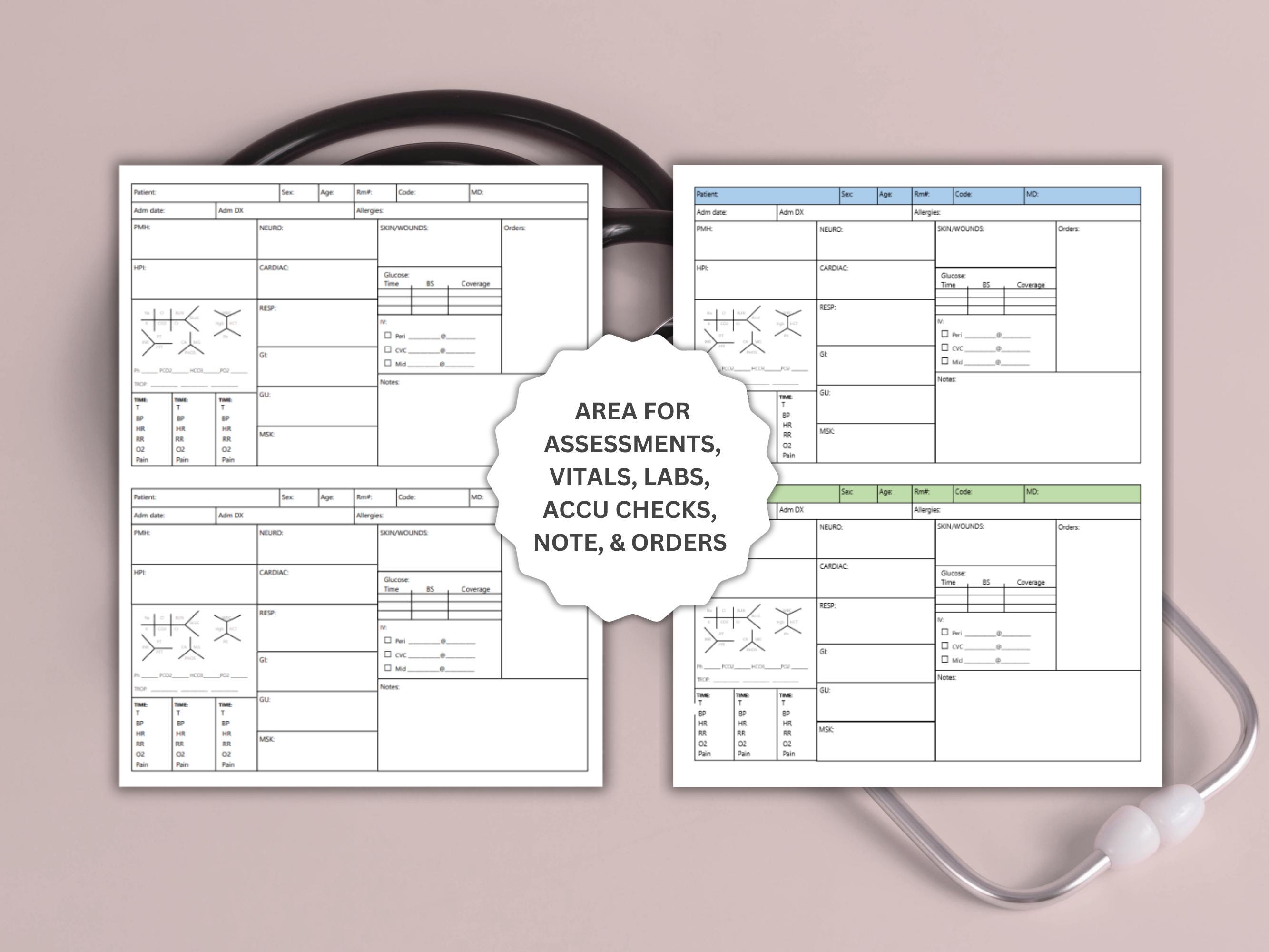 Two Patient Nurse Report Sheet Template,med Surg Nurse Brain Sheet,head ...
