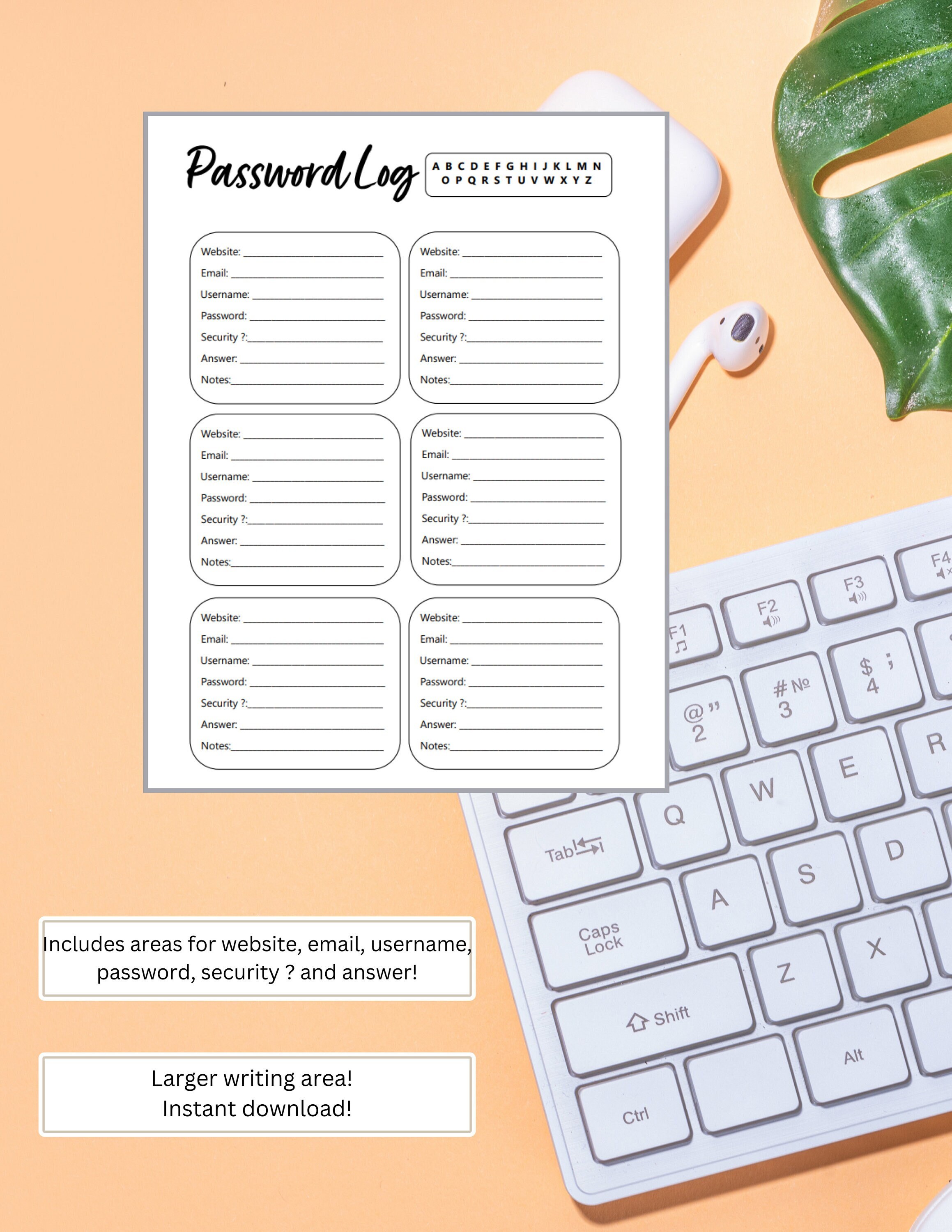 Printable Password Log Password Tracker Password Organizer - Etsy