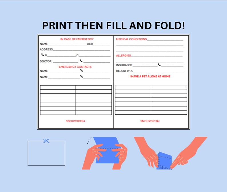 In Case of Emergency ID Card, Medical Alert Card With Medications ...