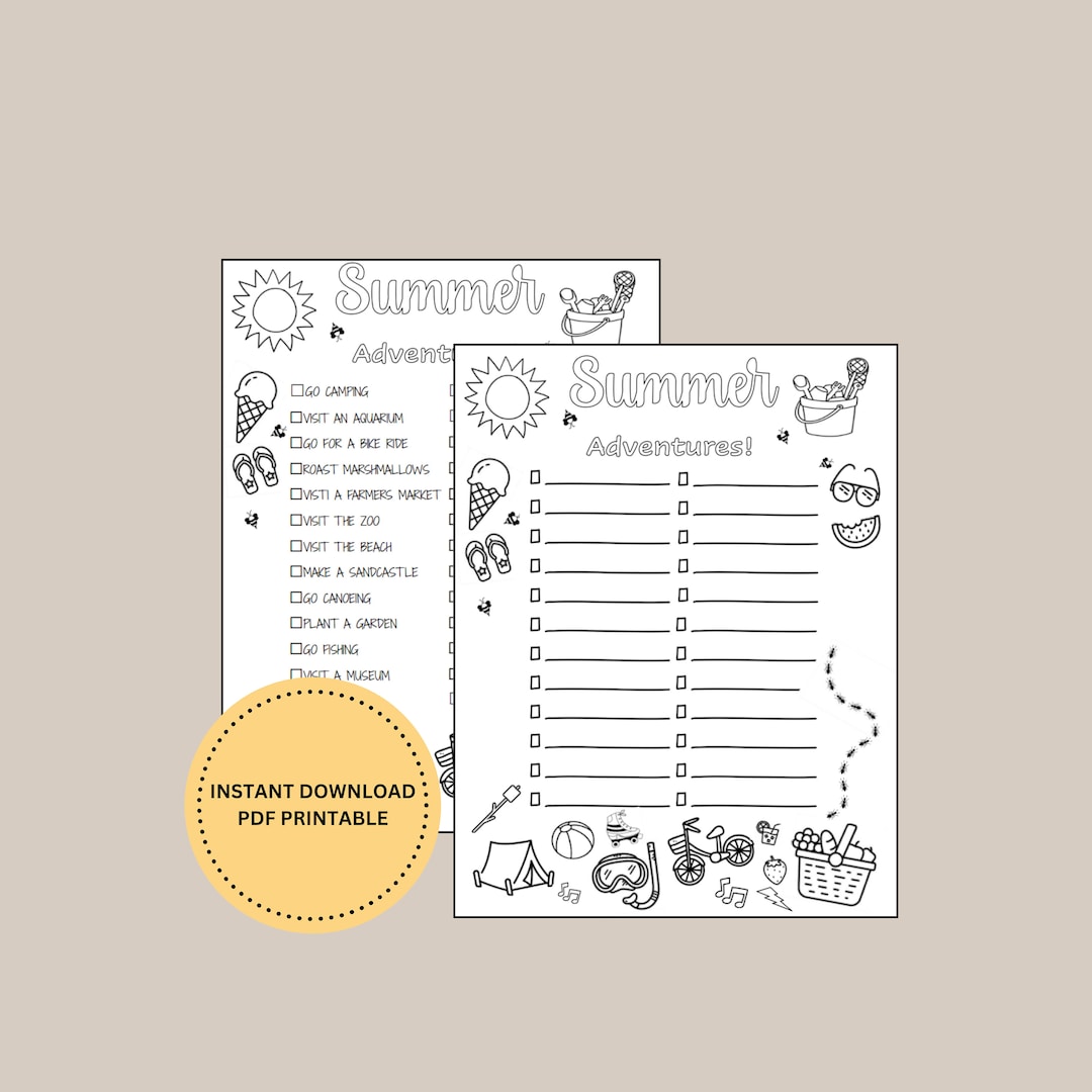 Summer Bucket List Printable, Family Activities, Summer Checklist ...