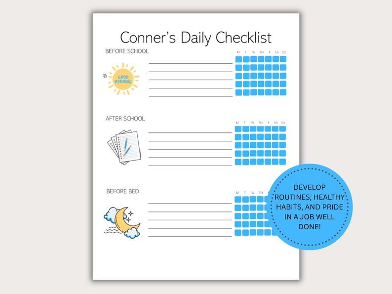 Editable Chore Chart, Kids Chore Chart, Daily Kids Responsibility Chart ...