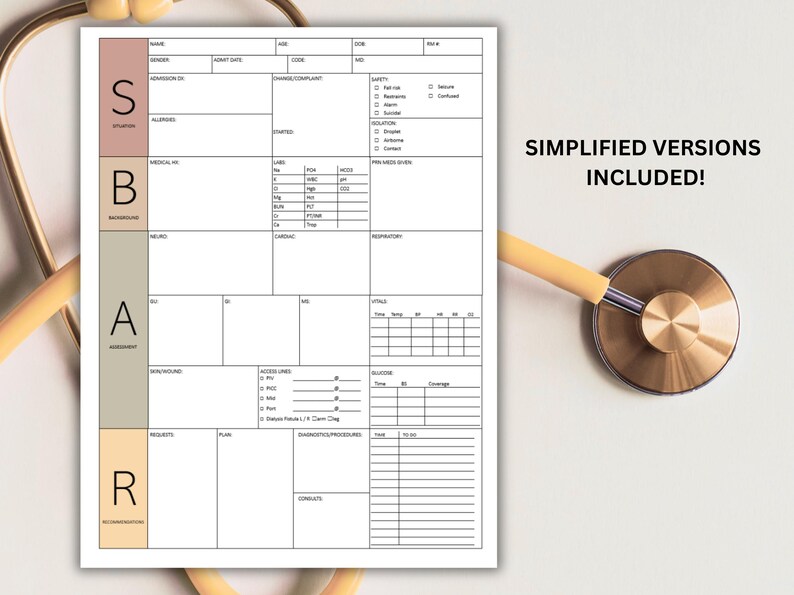 SBAR Nurse Report Sheet, Med Surg Nurse Report Template, Nursing ...