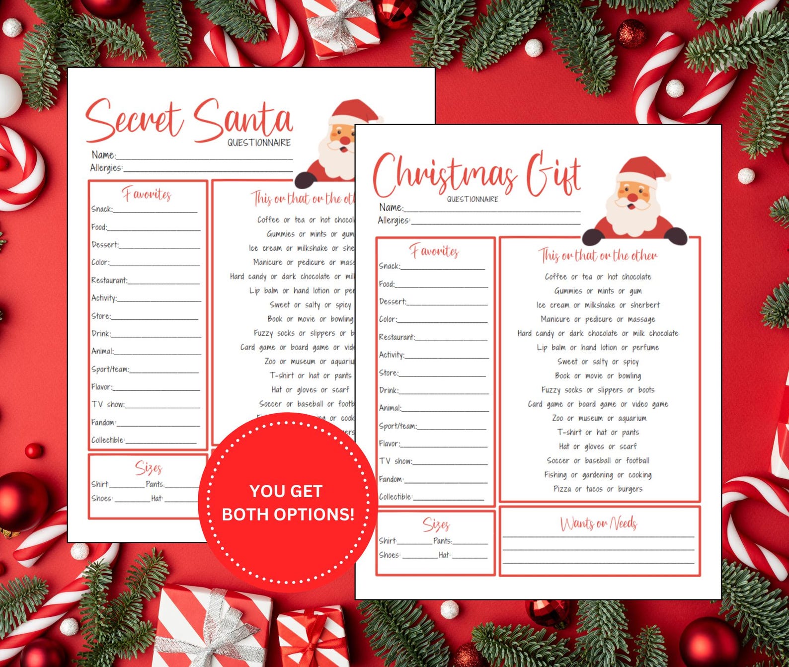 Secret Santa Questionnaire, Christmas Wish List, Letter to Santa, Gift ...