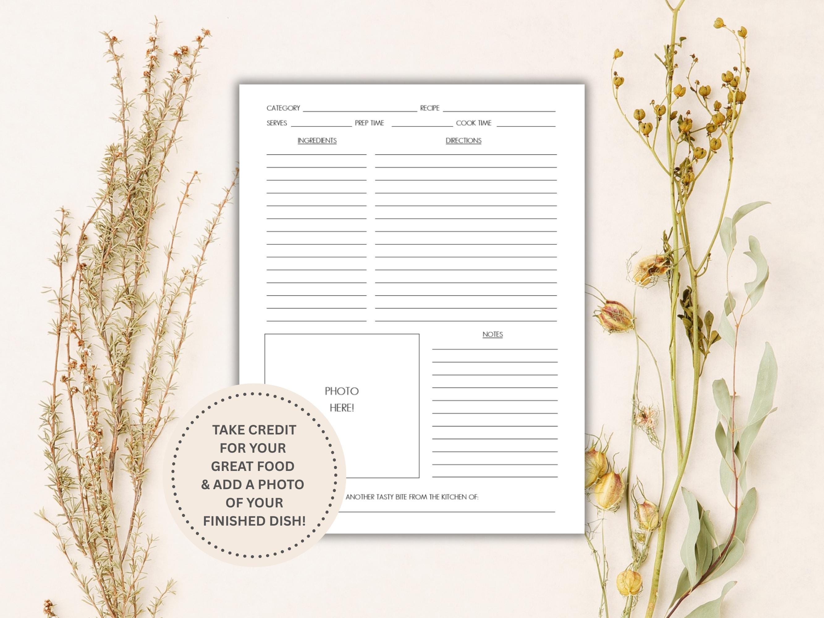 Editable Recipe Sheet Template, Minimalist Recipe Sheet, Kitchen Recipe ...