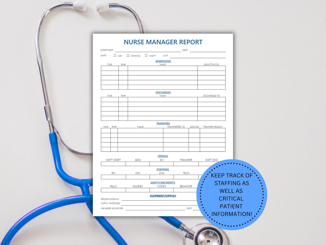Nurse Supervisor Report Sheet, Skilled Nursing Facility Manager ...