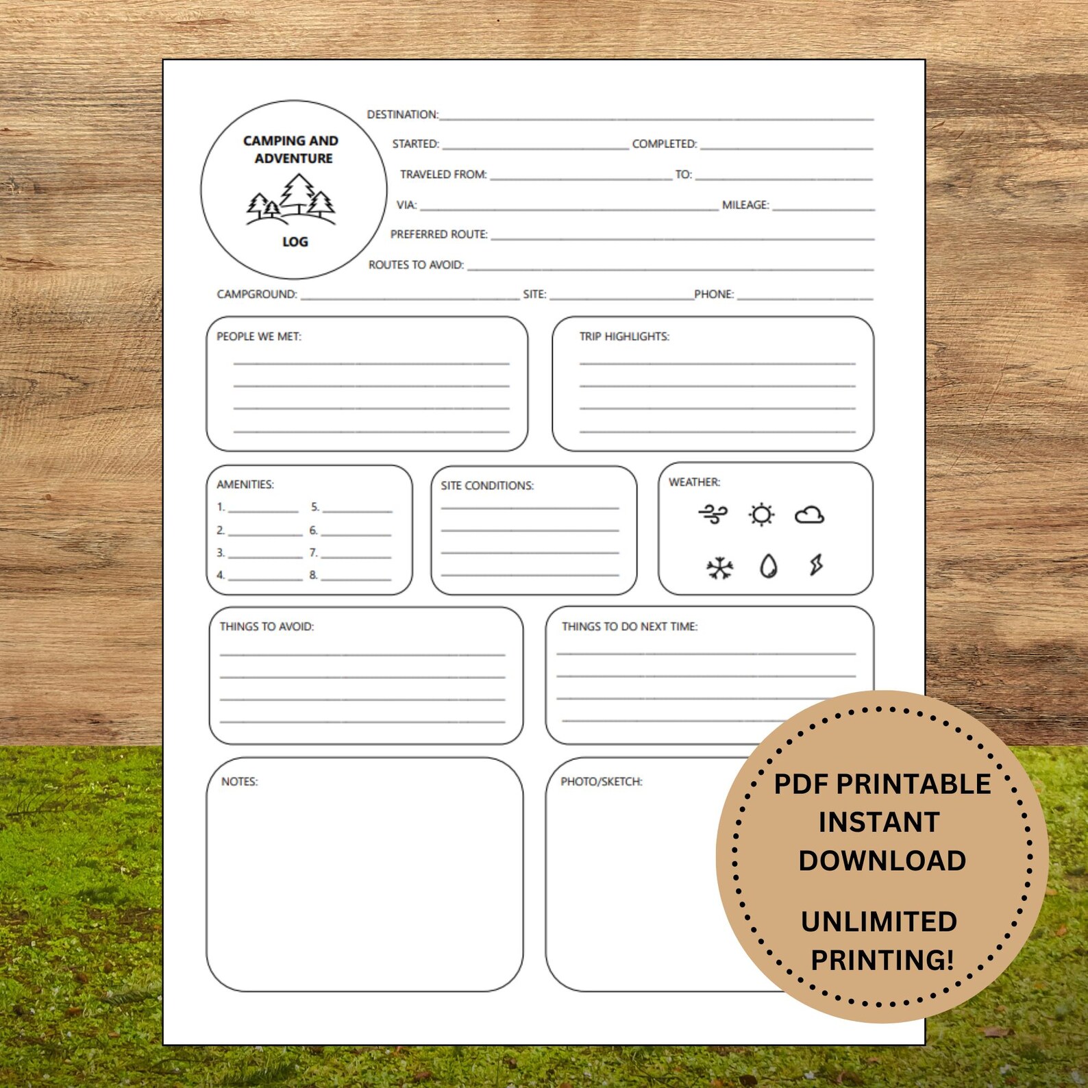 Camping Log, Camping Journal, Camping Template, Printable Camping Log ...
