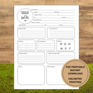 Camping Log, Camping Journal, Camping Template, Printable Camping Log ...