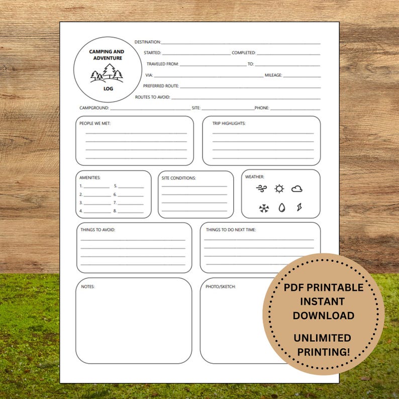 Camping Log, Camping Journal, Camping Template, Printable Camping Log ...