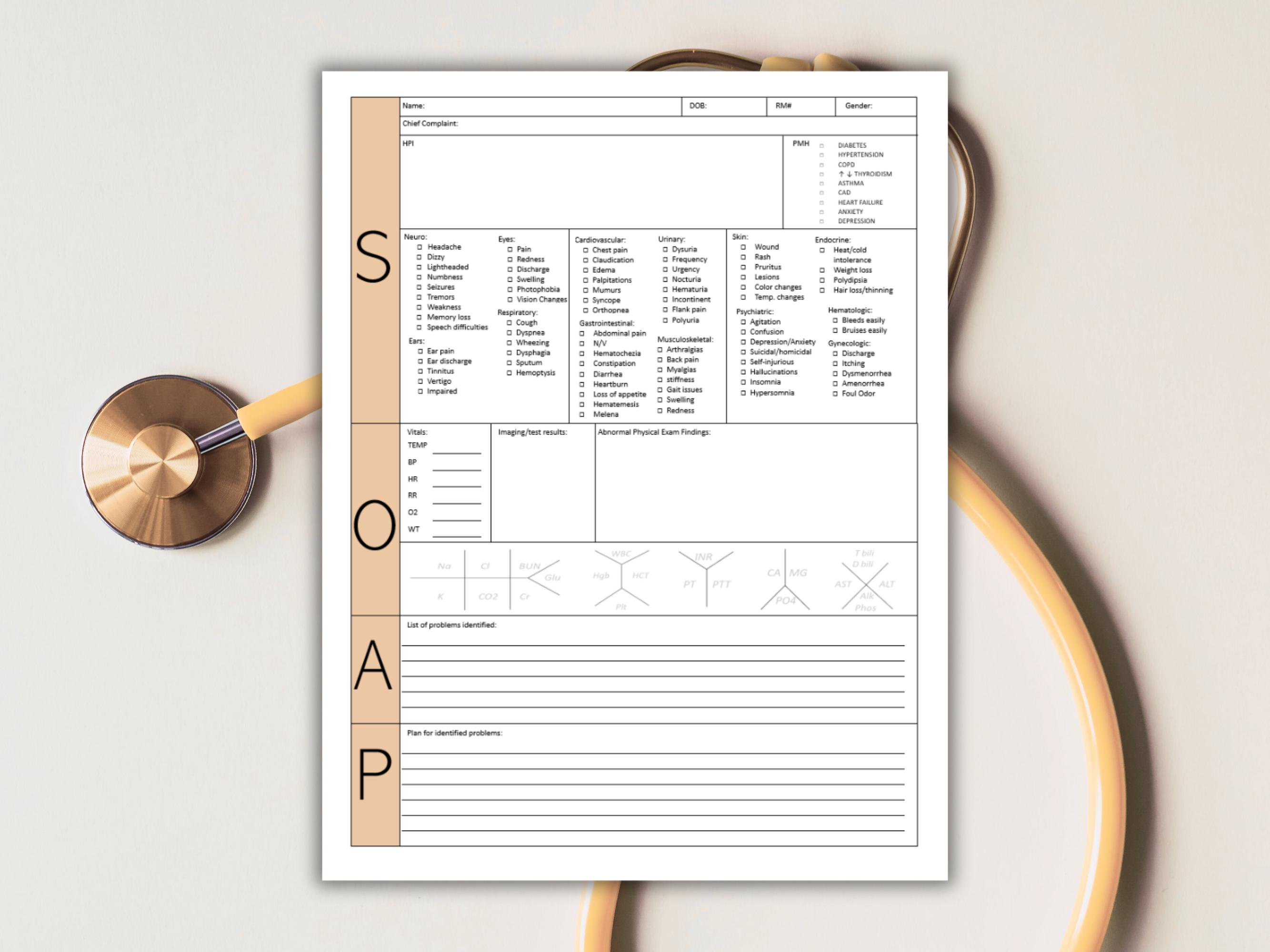 Nurse SOAP Report Sheet, Med Surg, Documentation Template, Head to Toe ...