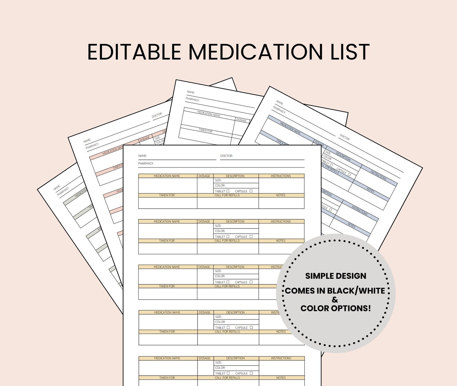 Medication List Log,medication Tracker Template,home Health Nurse Med ...