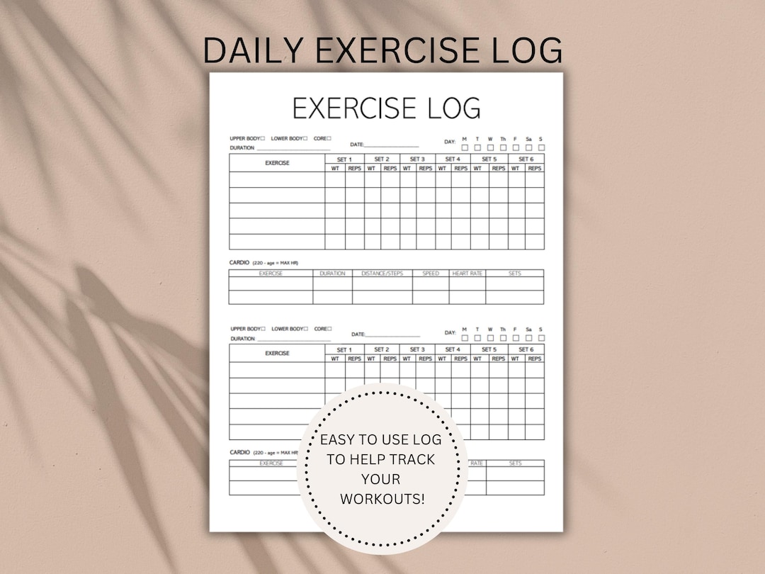 Workout Tracker Printable, Daily Exercise Planner, Daily Workout Log ...