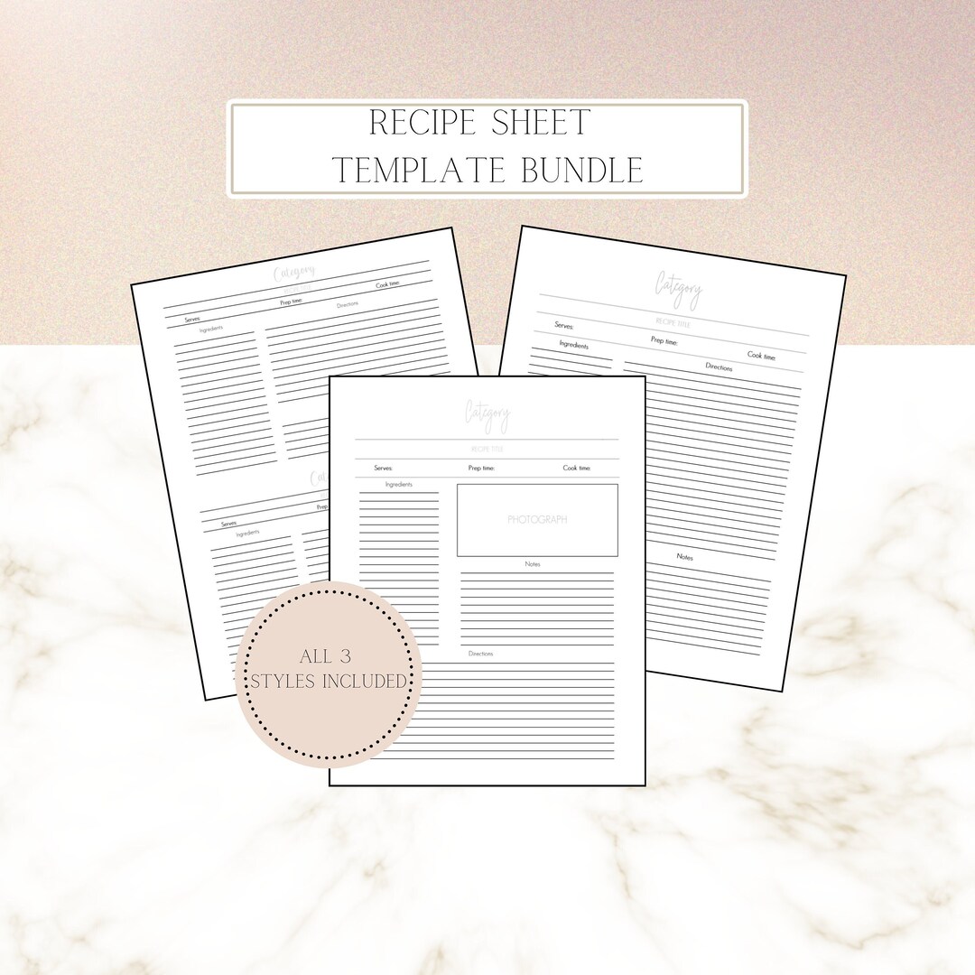 Recipe Card Template,editable Recipe Sheet,recipe Binder,recipe Book ...