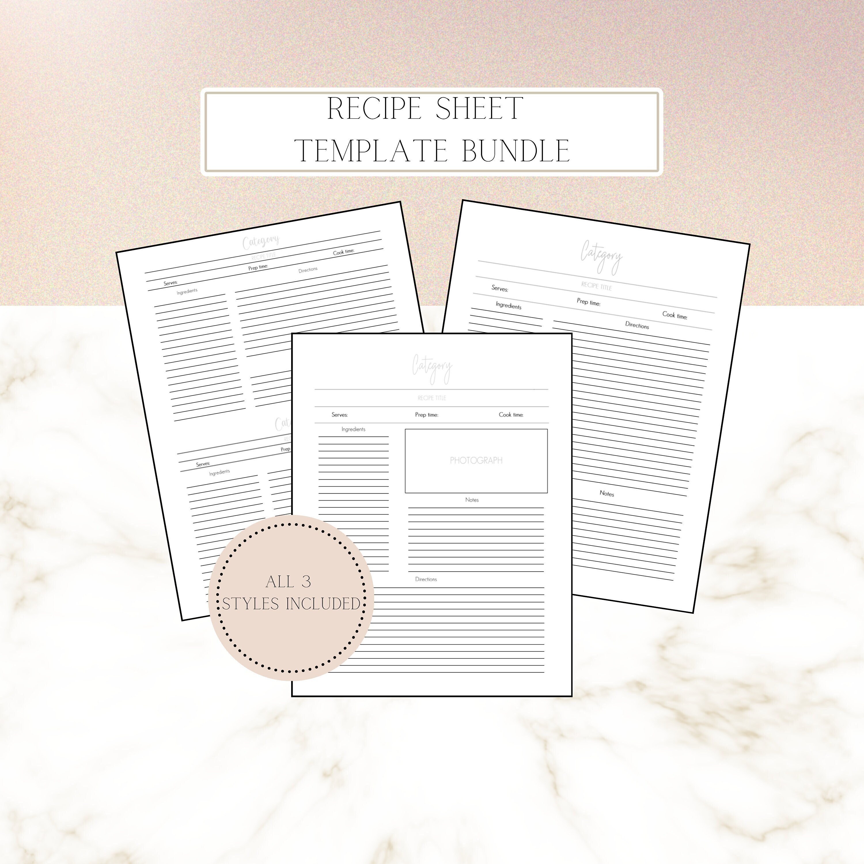 Recipe Card Template,editable Recipe Sheet,recipe Binder,recipe Book ...