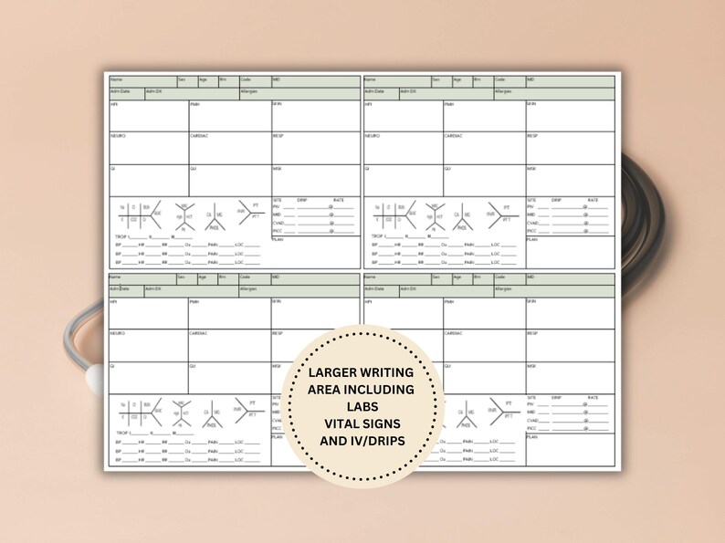 Four Patient Nurse Report Sheet, Nurse Brain Sheet, ICU Nurse Report ...