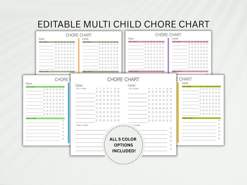 Editable Chore Chart, Kids Chore Chart, Daily Kids Responsibility Chart ...