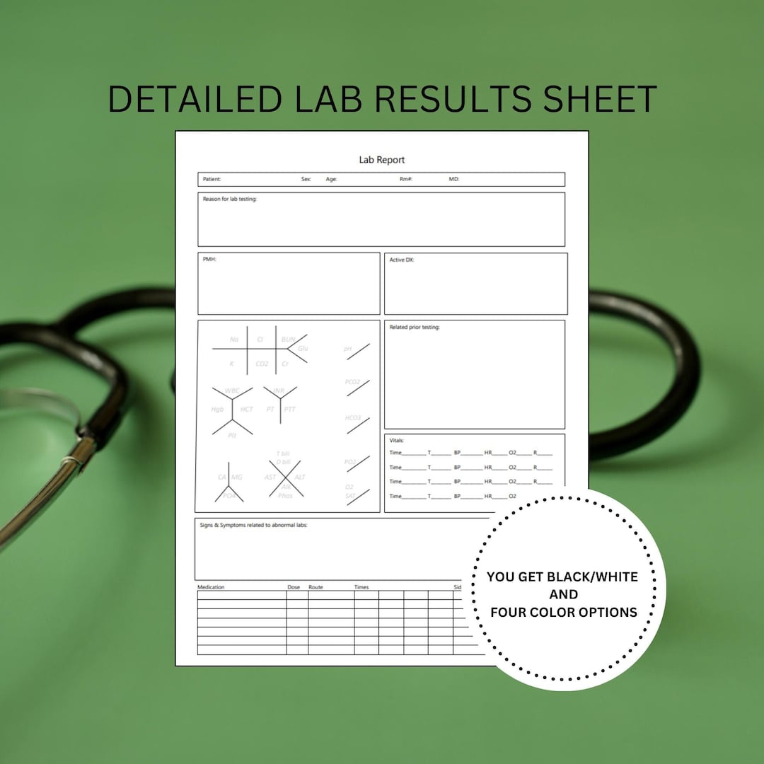 Nursing Lab Results Template,medical Lab Results Printable,disease ...