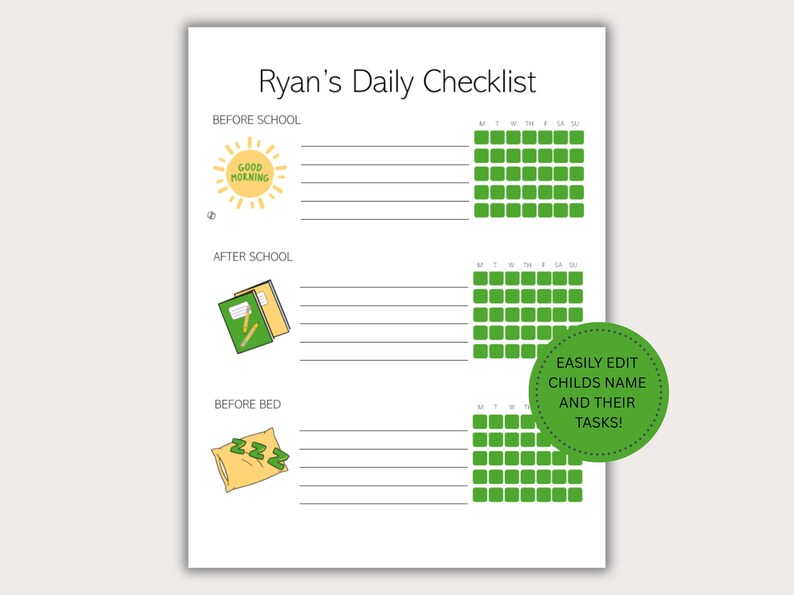Editable Chore Chart, Kids Chore Chart, Daily Kids Responsibility Chart, Printable Kids Schedule ...