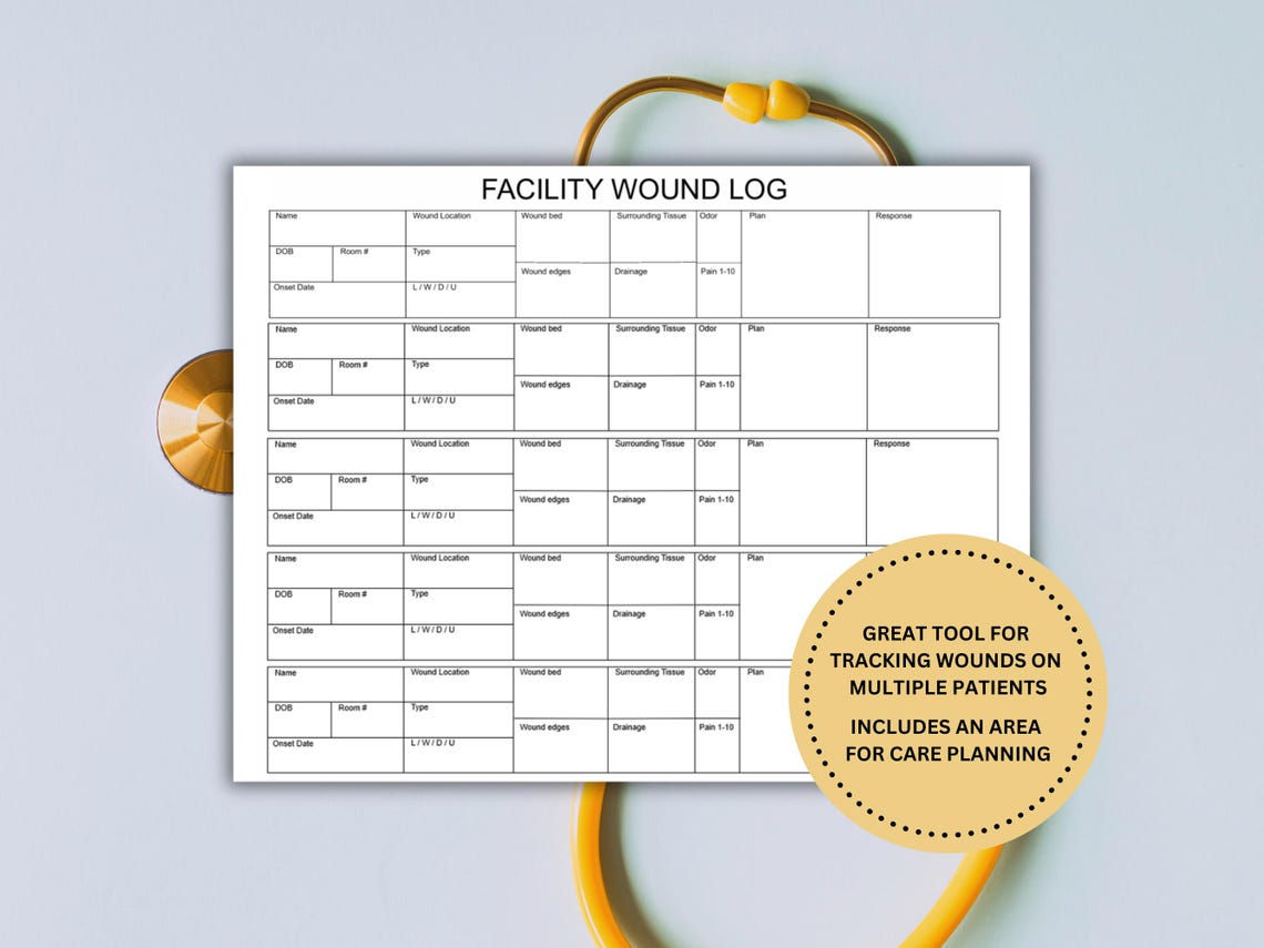 Wound Assessment Chart, Pressure Injury Tracker, Wound Management Plan ...
