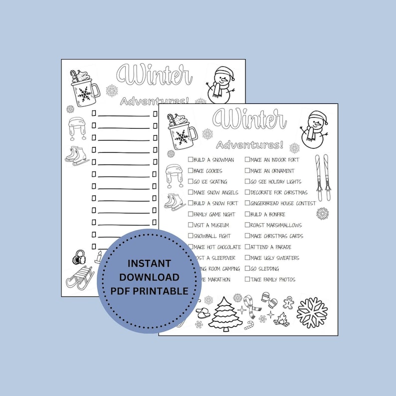 Winter Bucket List Printable, Family Activities, Winter Checklist ...