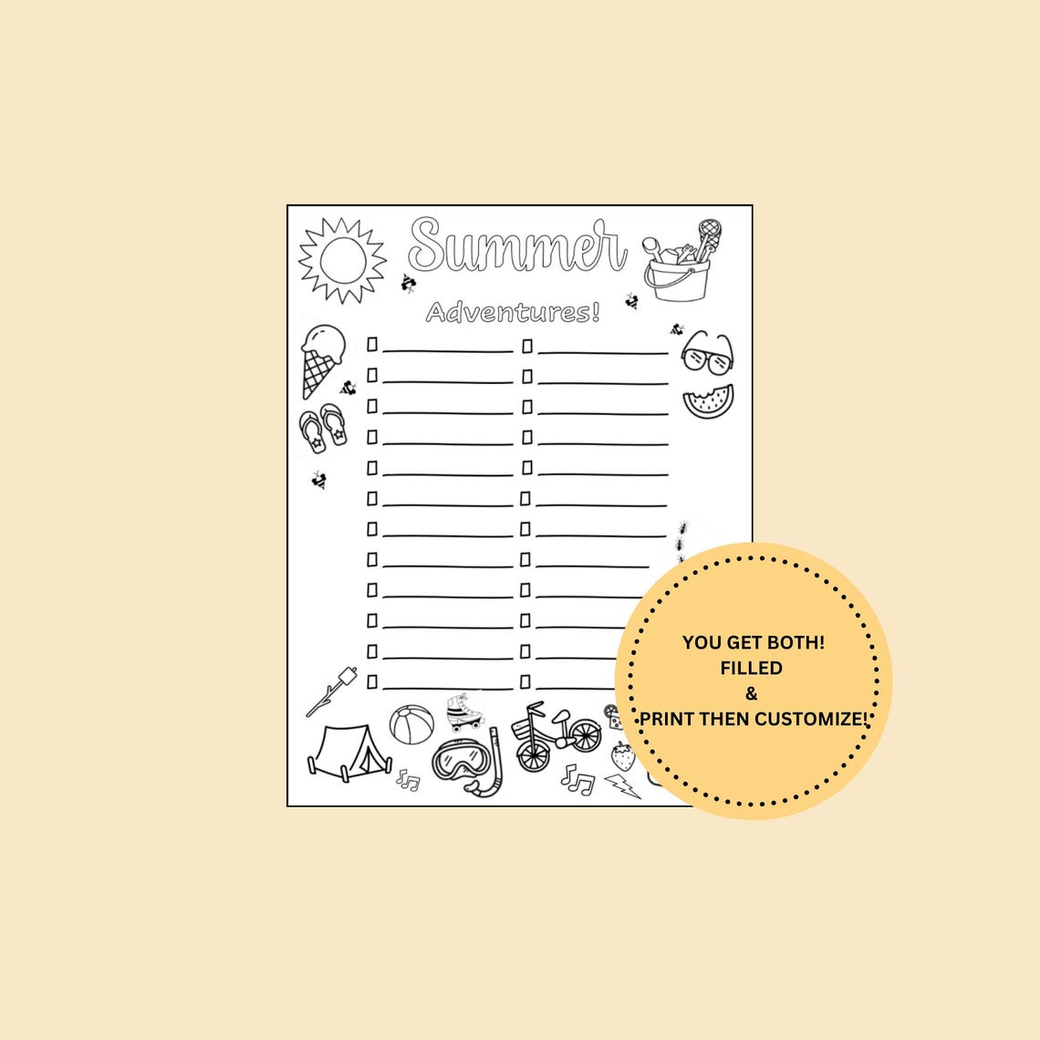 Summer Bucket List Printable, Family Activities, Summer Checklist ...