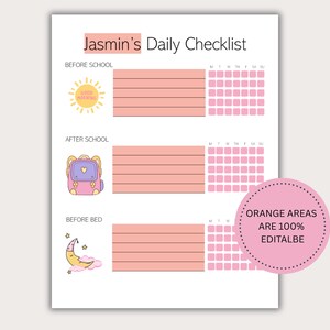 Kids Editable Chore Chart, Pre-school Chore Chart, Daily Kids ...