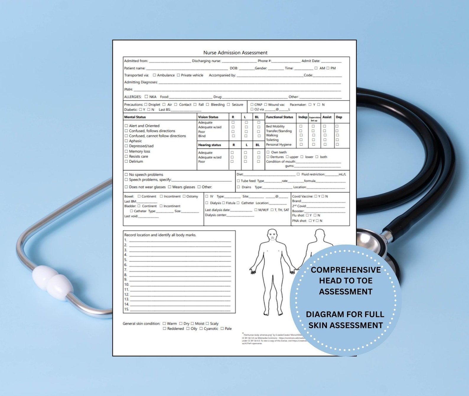 Nursing Head to Toe Assessment,nurse Assessment Sheet,new Grad ...