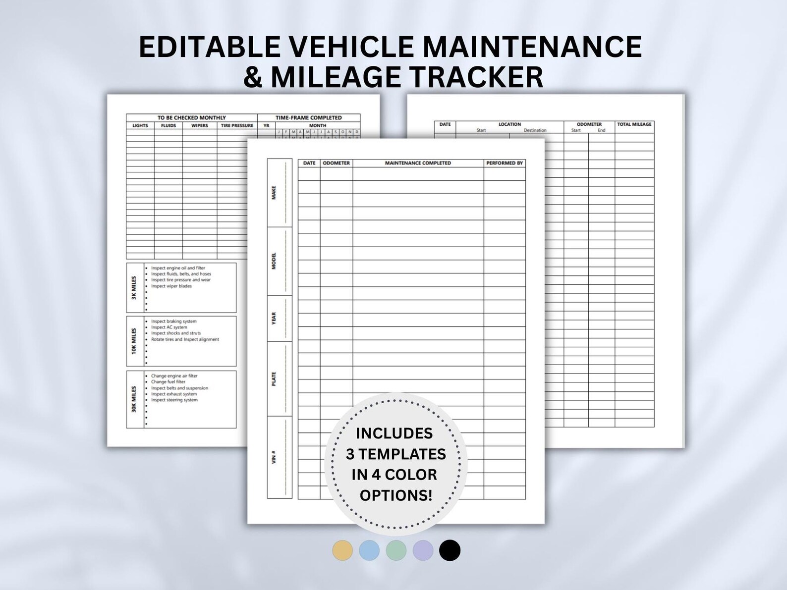 Car, Truck, SUV Maintenance Log, Auto Maintenance Sheet, Work Mileage ...