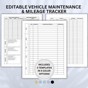 Car, Truck, SUV Maintenance Log, Auto Maintenance Sheet, Work Mileage ...