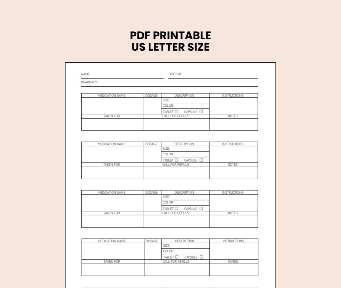 Medication List Log,medication Tracker Template,home Health Nurse Med ...
