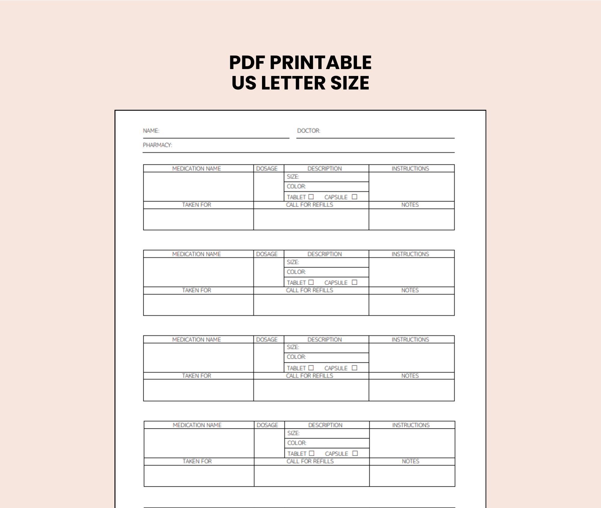 Medication List Log,medication Tracker Template,home Health Nurse Med ...