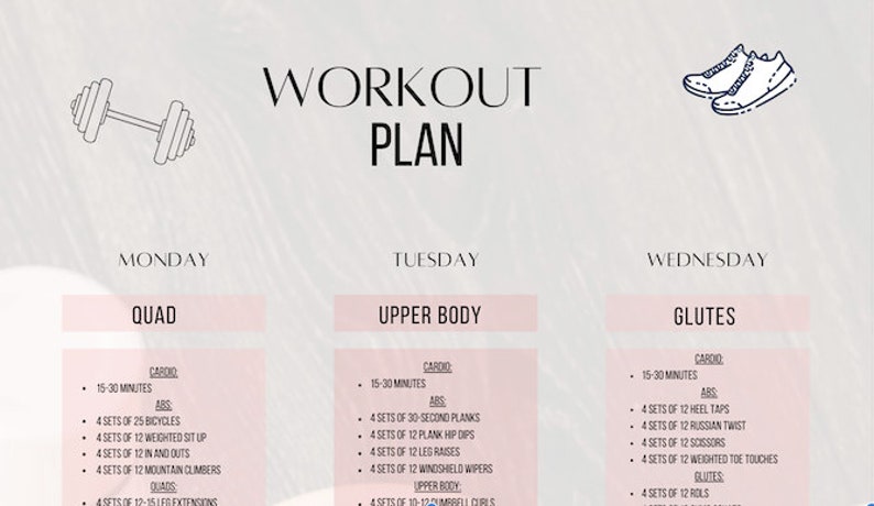 Weekly 6 Day Workout Plan - Etsy