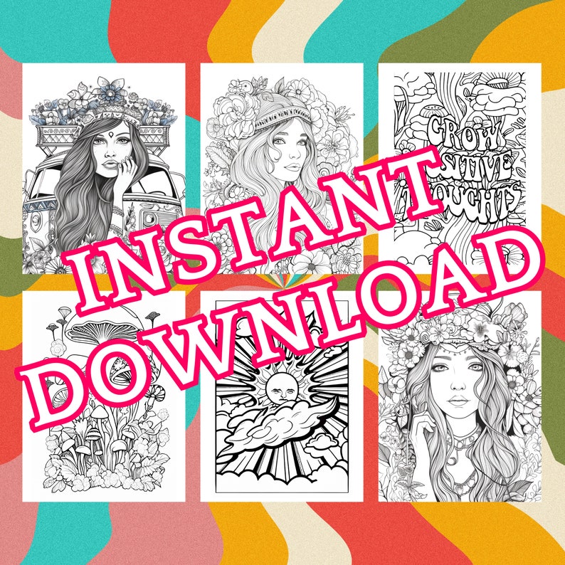 Hippie Coloring Pages 70s Retro Style Coloring Pages Printable Hippy ...
