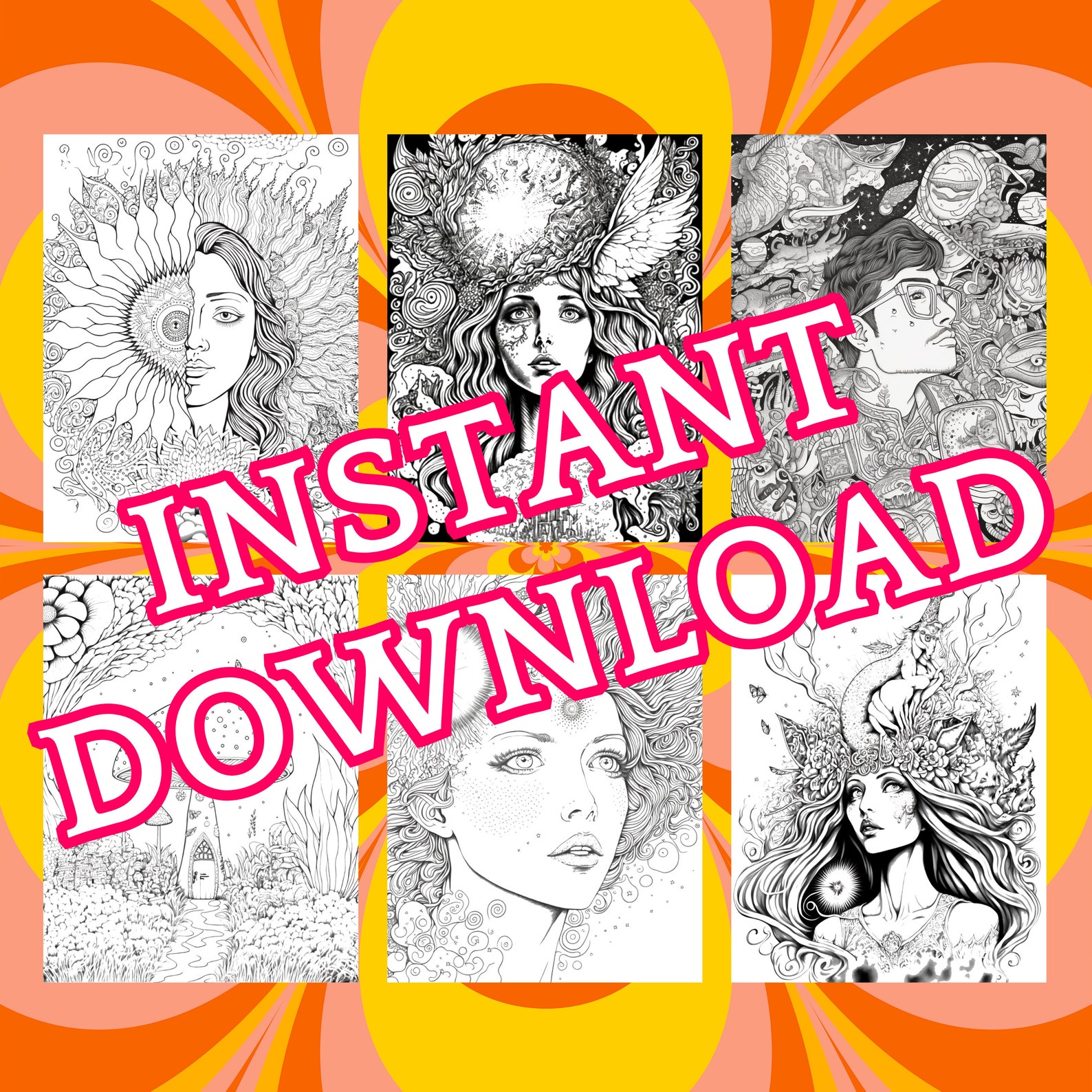 Psychedelic Coloring Pages Hippies and Mushrooms Coloring Book Hippie ...