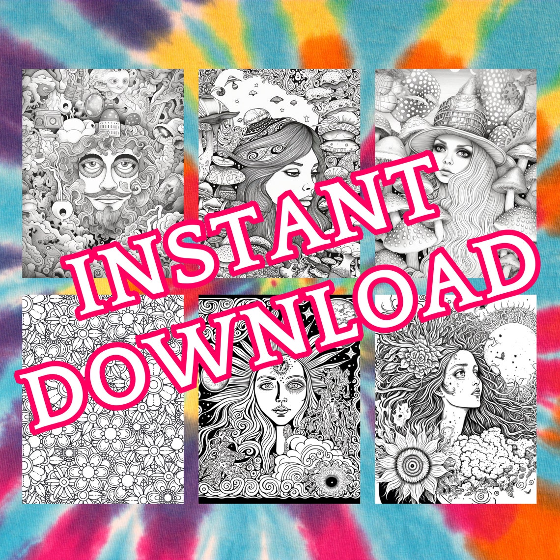 Psychedelic Coloring Pages Hippies and Mushrooms Coloring Book Hippie ...