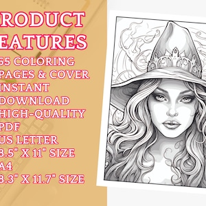 Printable Coloring Book, Halloween Witch Coloring Pages, Digital ...