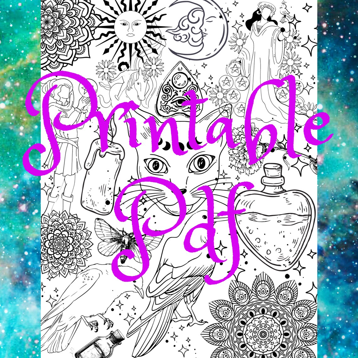 Witchy Coloring Pages, Witch Coloring Pages, Grimoire Coloring, Wiccan ...