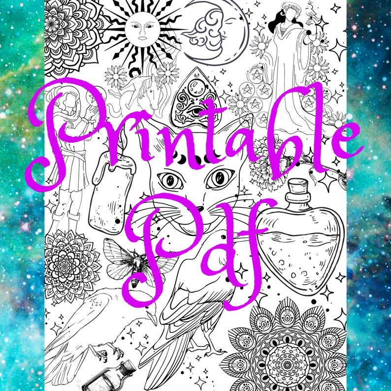 Witchy Coloring Pages, Witch Coloring Pages, Grimoire Coloring, Wiccan ...