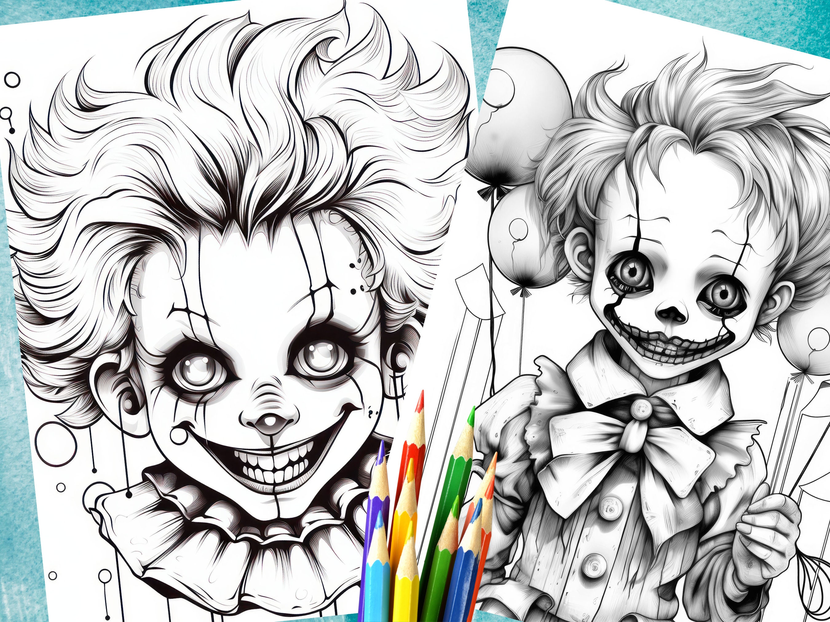 Creepy Little Clown Coloring Pages Printable Halloween Coloring Sheets ...