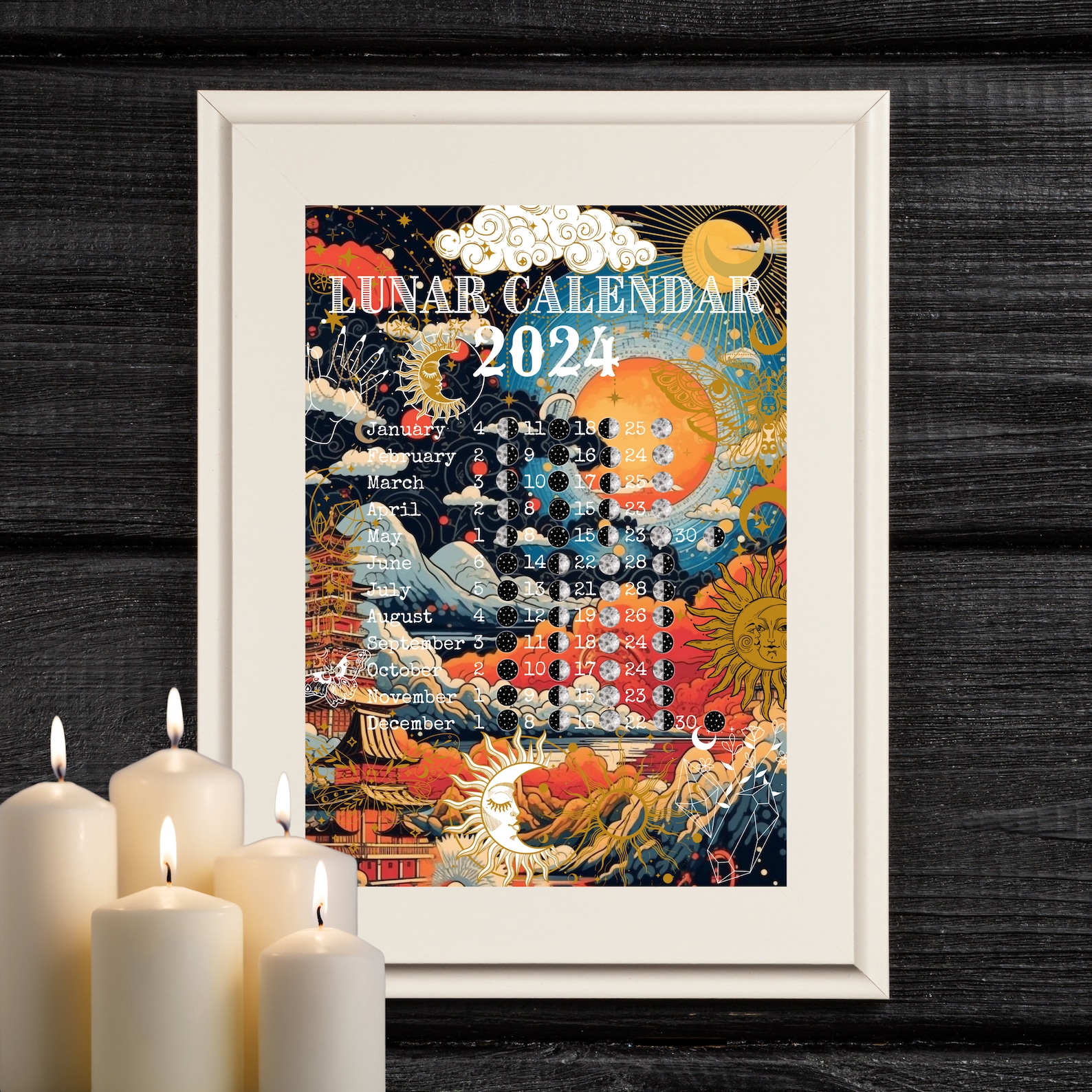 Lunar Calendar 2024 Printable Moon Phase Calendar 2024 Moon Calendar ...