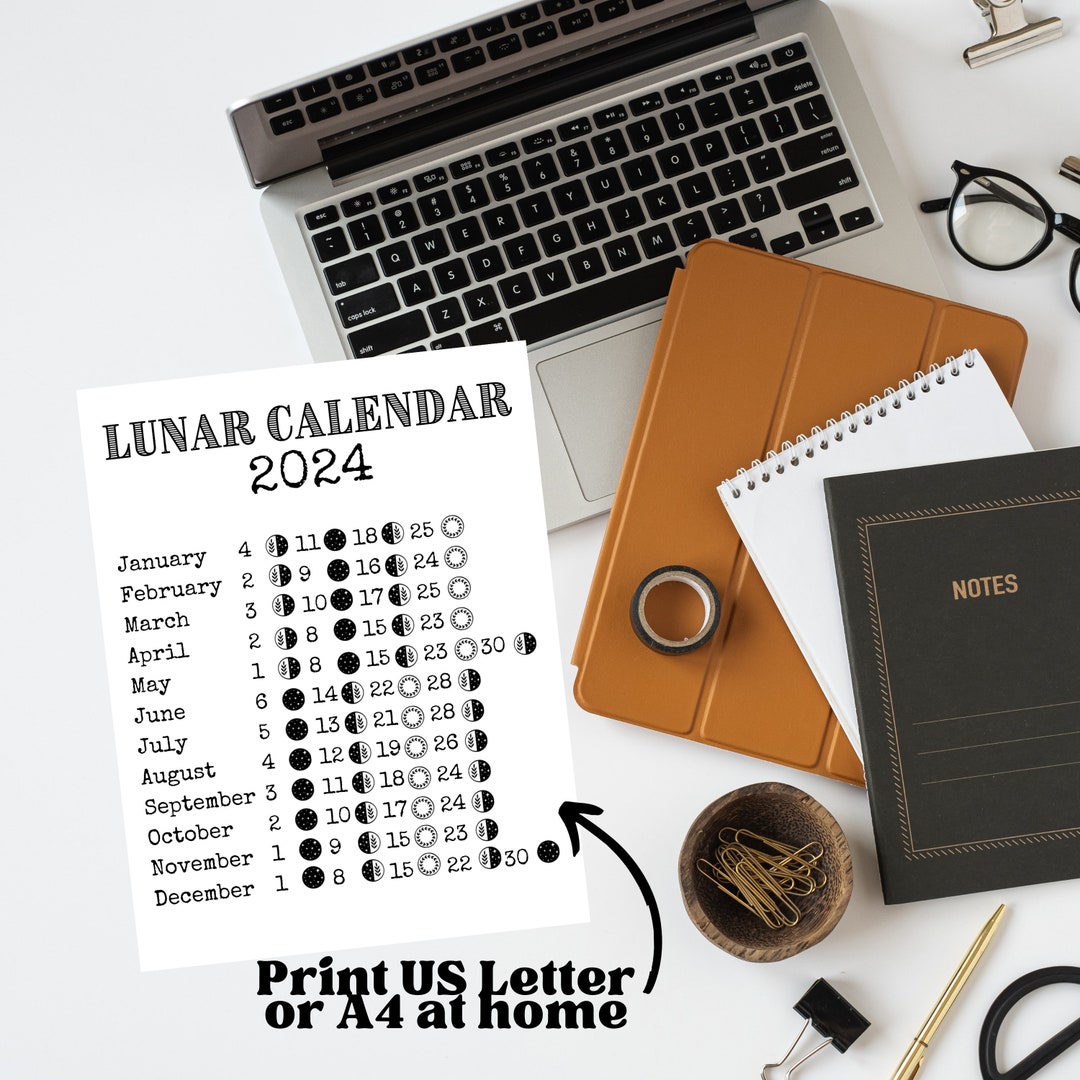 Lunar Calendar 2024 Printable Moon Phase Calendar 2024 Moon - Etsy ...