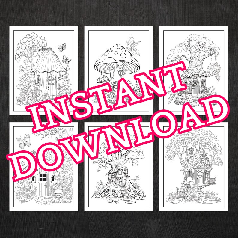Fairy Houses Coloring Book for Adults, Whimsical Coloring Pages ...
