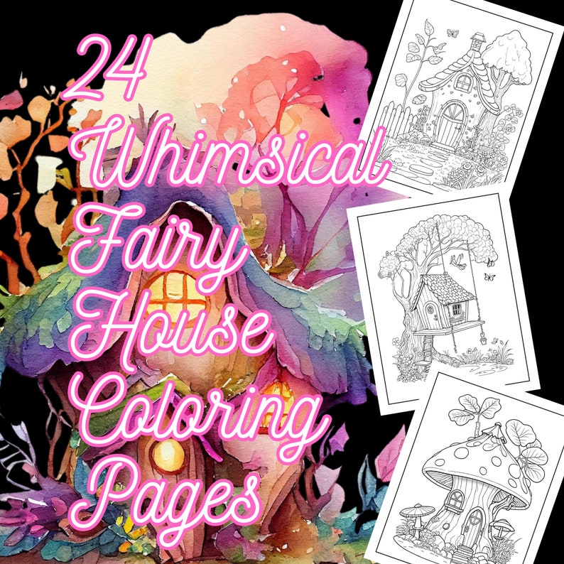 Fairy Houses Coloring Book for Adults, Whimsical Coloring Pages ...