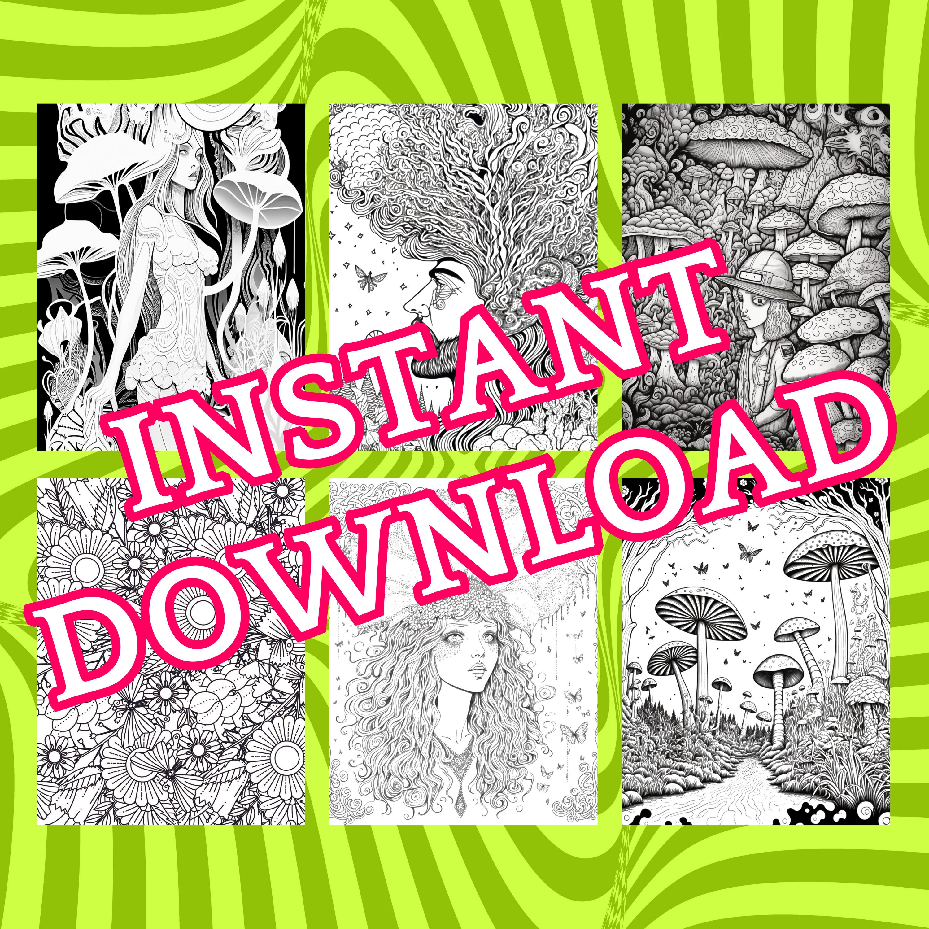 Psychedelic Coloring Pages Hippies and Mushrooms Coloring Book Hippie ...